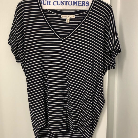 Express | Tops | Express Vneck Navy White Striped Tshirt | Poshmark
